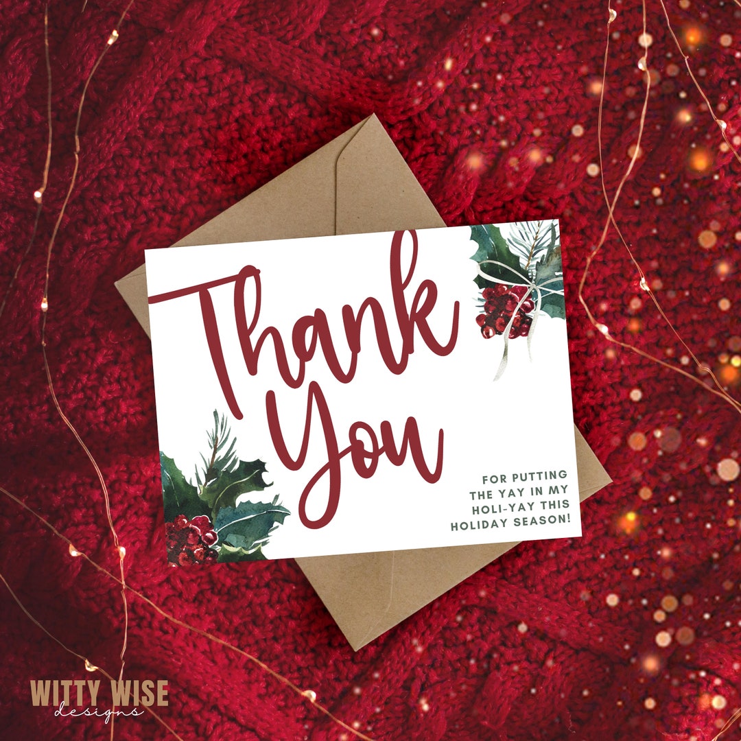 Christmas Thank You Card Thank You Postcard Holiday Gratitude Card ...