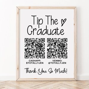 Graduation Party Sign | Graduation Gift Sign | QR Code Sign | Tip the ...