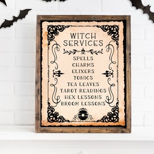 Witch Services Sign | Halloween Printable | Vintage Halloween Decor ...