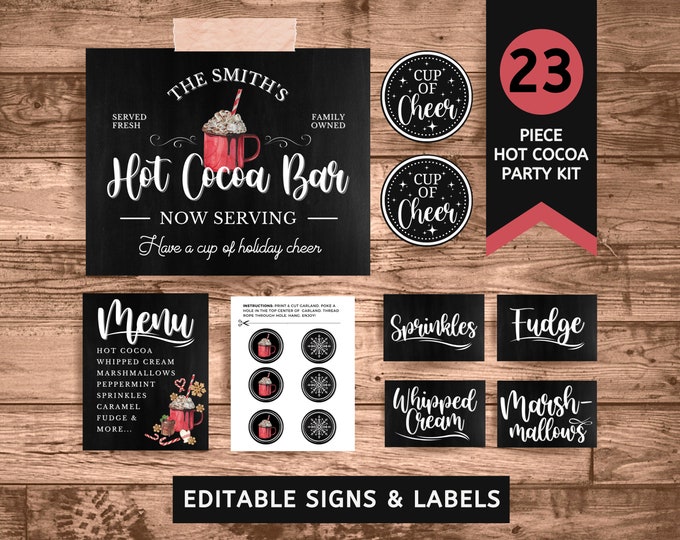 Instant Download Winter Hot Chocolate Bar Kit, Printable Gold Black Hot ...