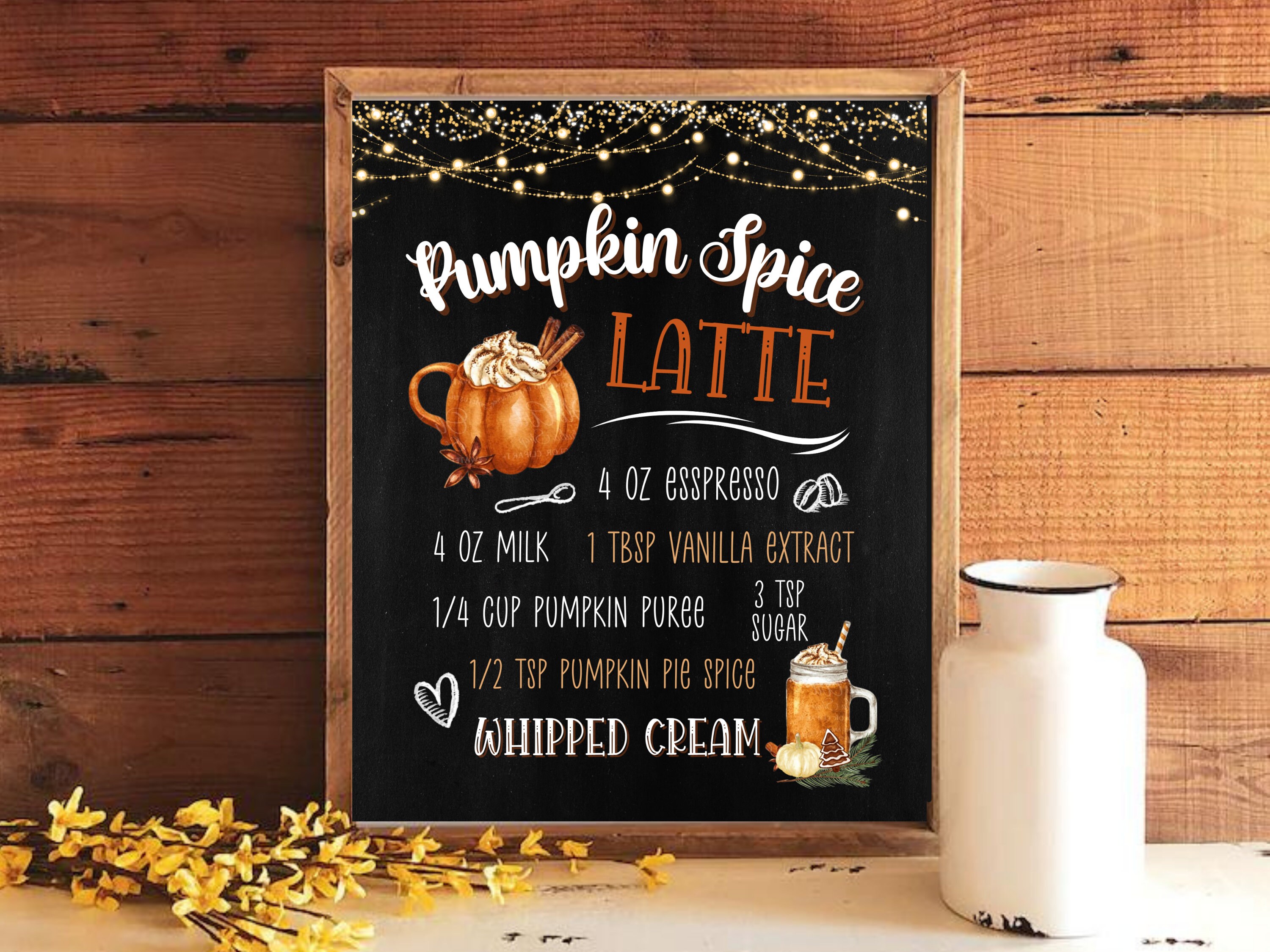 Pumpkin Spice Latte Sign Fall Coffee Bar Hot Cocoa Print | Etsy