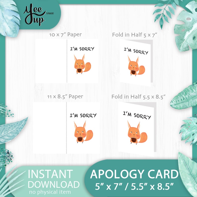 Cute Apology Card, I'm Sorry Card, Printable Card, Digital Card, Cute ...