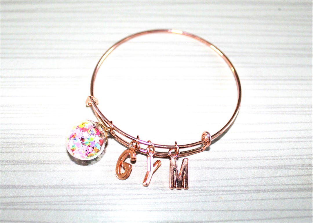 Initial Bangle Bracelet: Stainless Steel, Glitter Ball Accent - Etsy