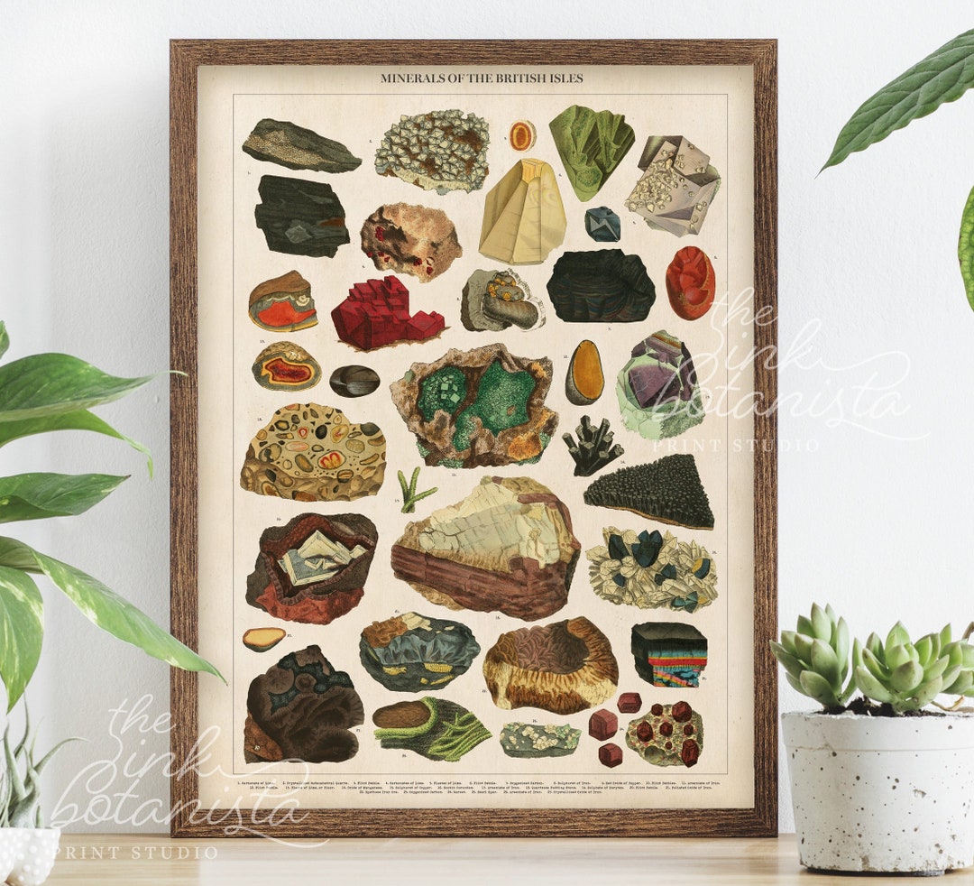 Vintage Gemstones Print, British Minerals Vintage Print, Art Poster ...