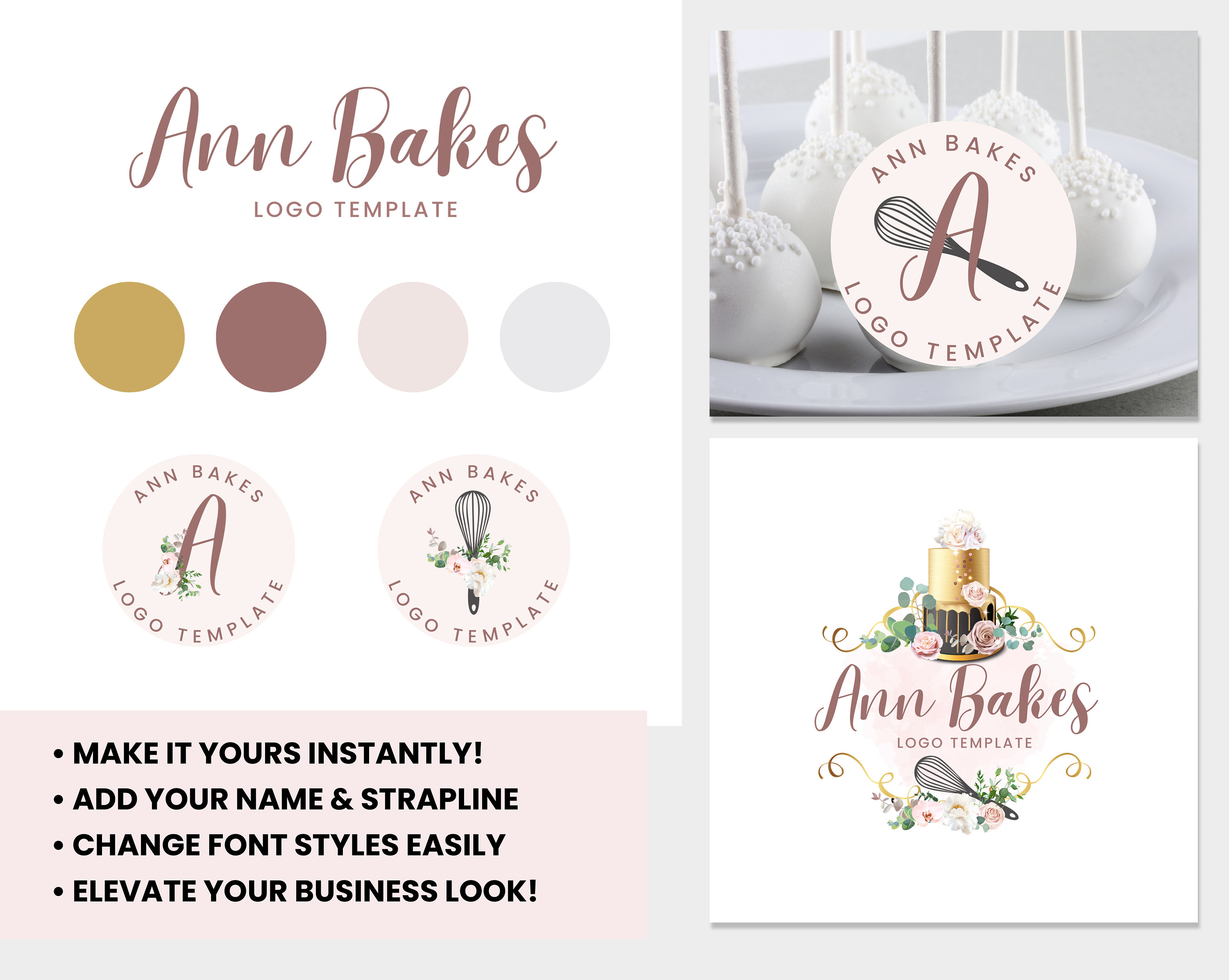 Ann Bakes Tier Cake Logo, Flower Cake Whisk Logo, Bakery Wedding Cake ...