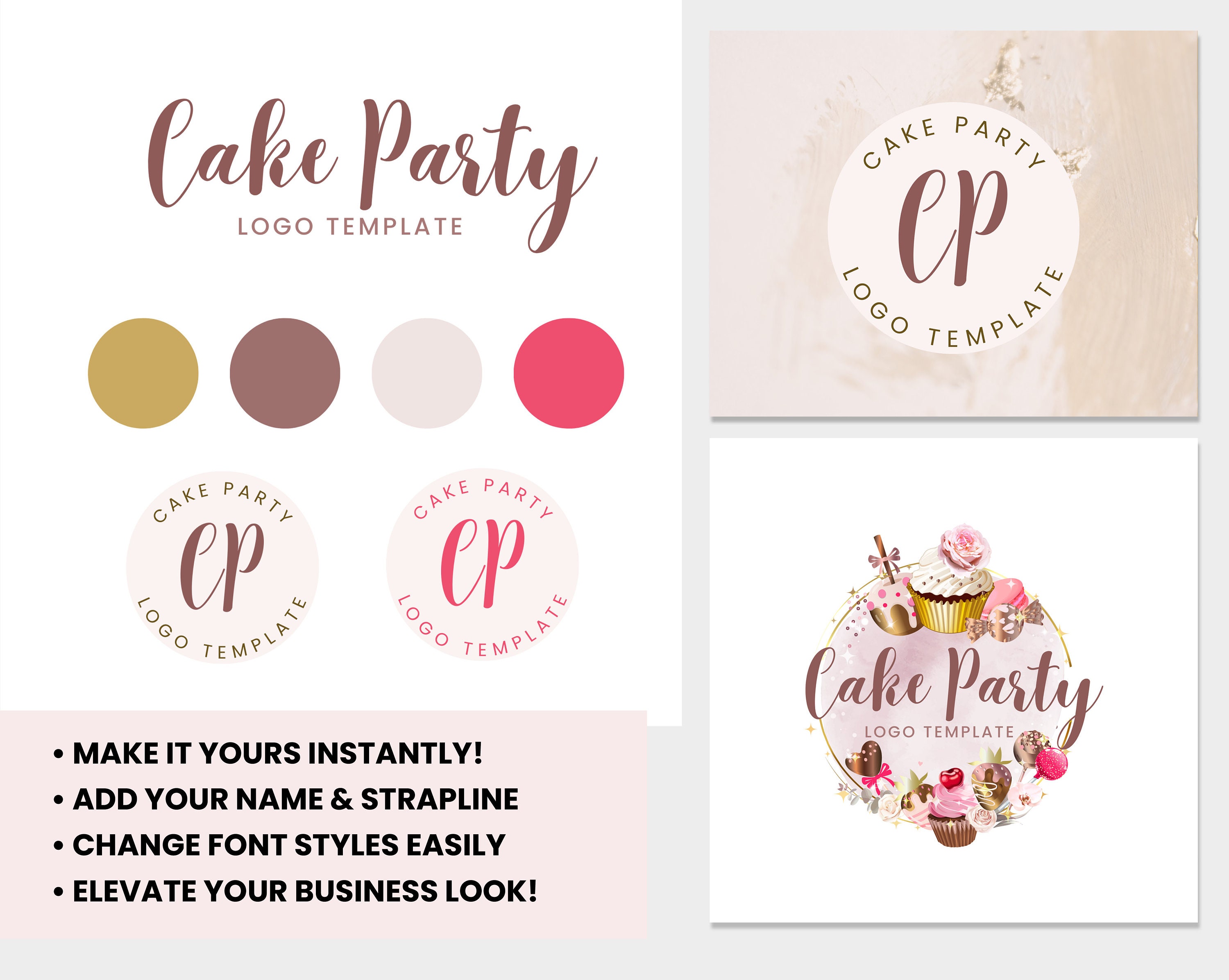 Cake Party Logo Design, Dessert Logo, Party Table, Cake Pops Logo ...
