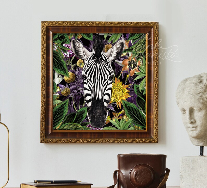 Zebra Print quadratisch, Dschungel Print quadratisch, Tier Poster, tropische Wandkunst, Natur ...