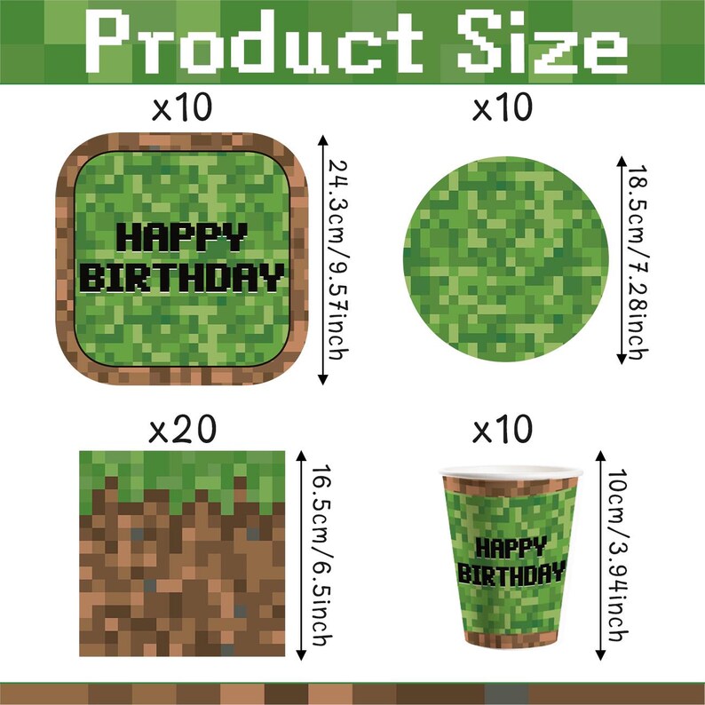 50pcs Pixel Themed Disposable Party Tableware Set Includes Paper Plates ...