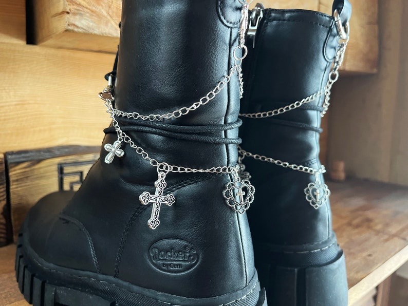 Combat Boots Chain Charms Cross, Barbed Wire Heart Set Goth Boot ...