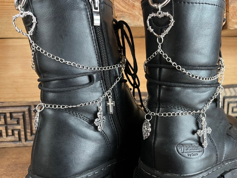 Combat Boots Chain Charms Cross, Barbed Wire Heart Set Goth Boot ...