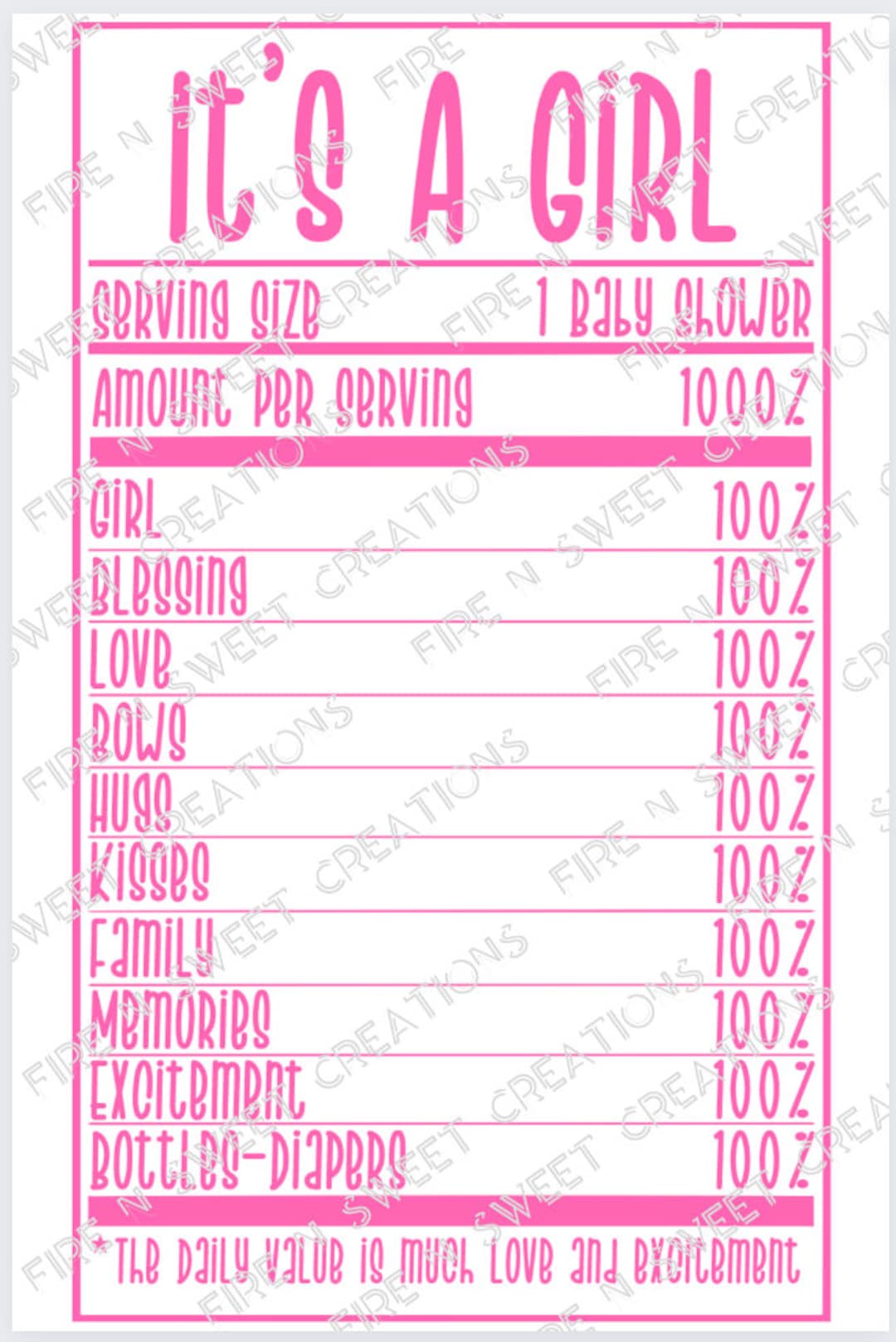 It's A Girl Nutrition Facts - Nutrition Facts - Digital File - PNG ...