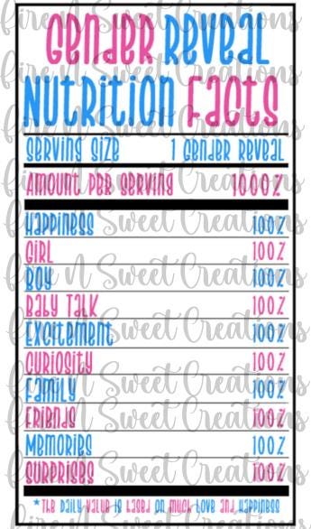 Gender Reveal Nutrition Facts - Nutrition Facts - Digital File - PNG - Etsy