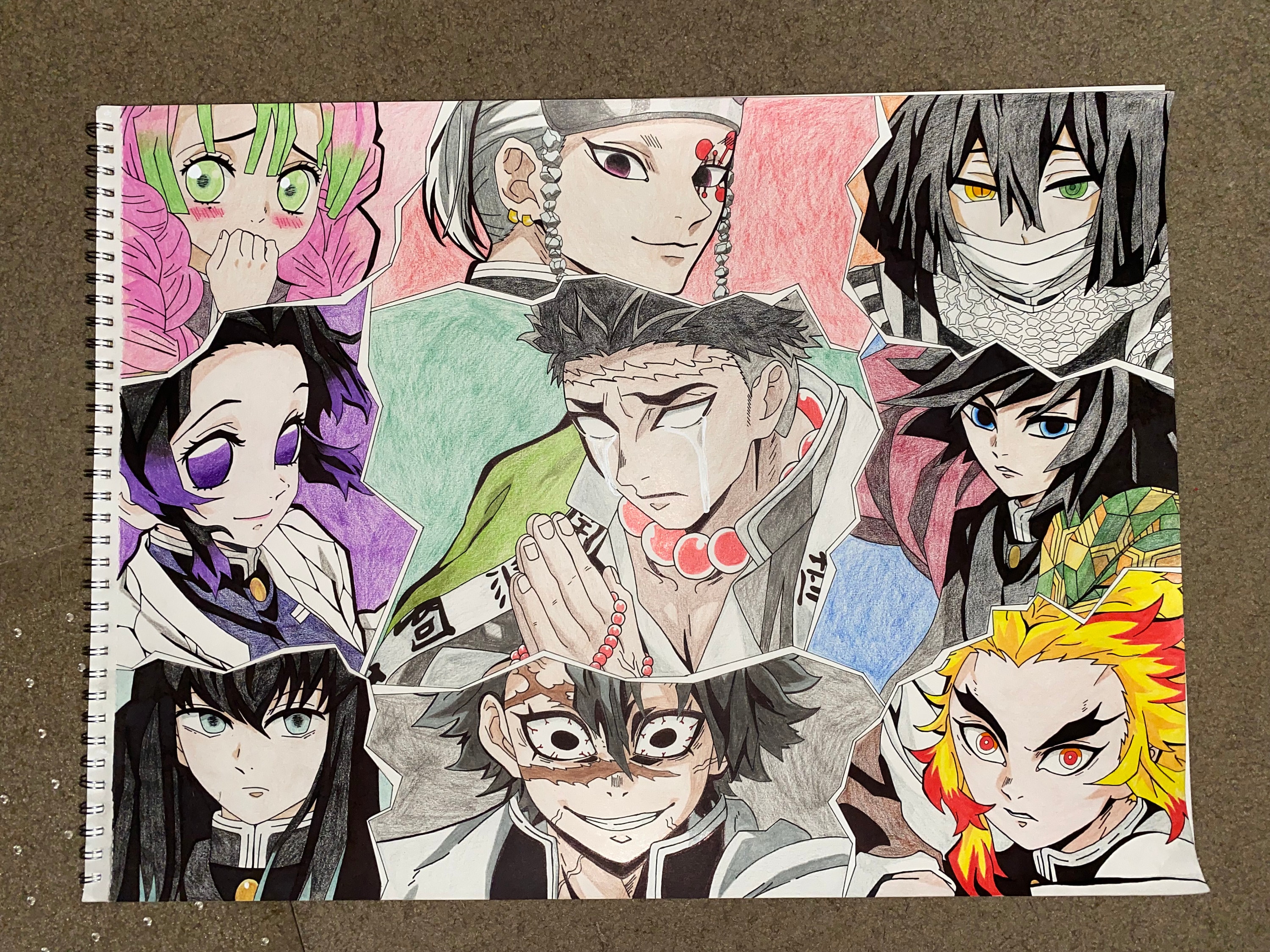 Hand Drawn Demon Slayer 9 Hashira Drawing With Colored Pencil - Etsy