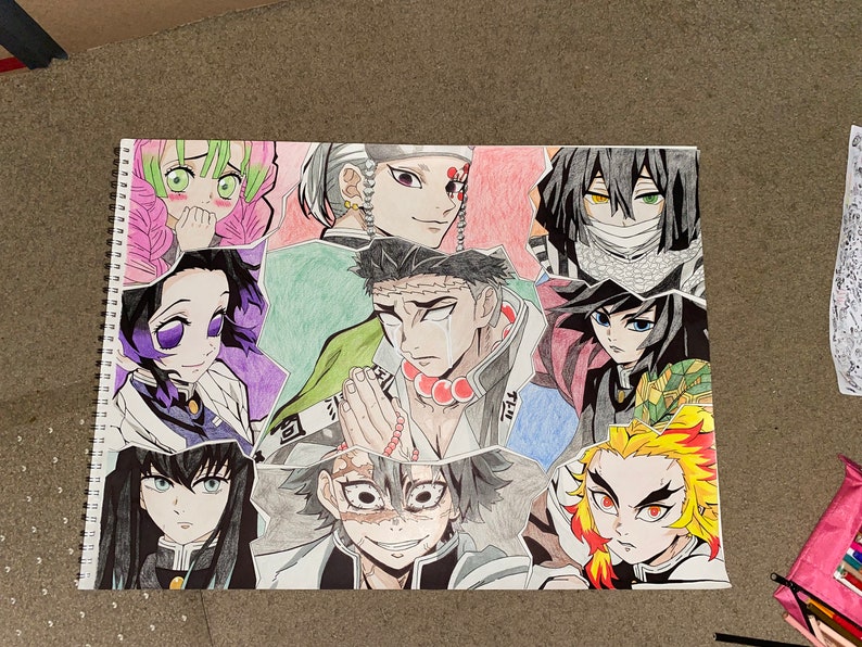 Hand Drawn Demon Slayer 9 Hashira Drawing With Colored Pencil - Etsy