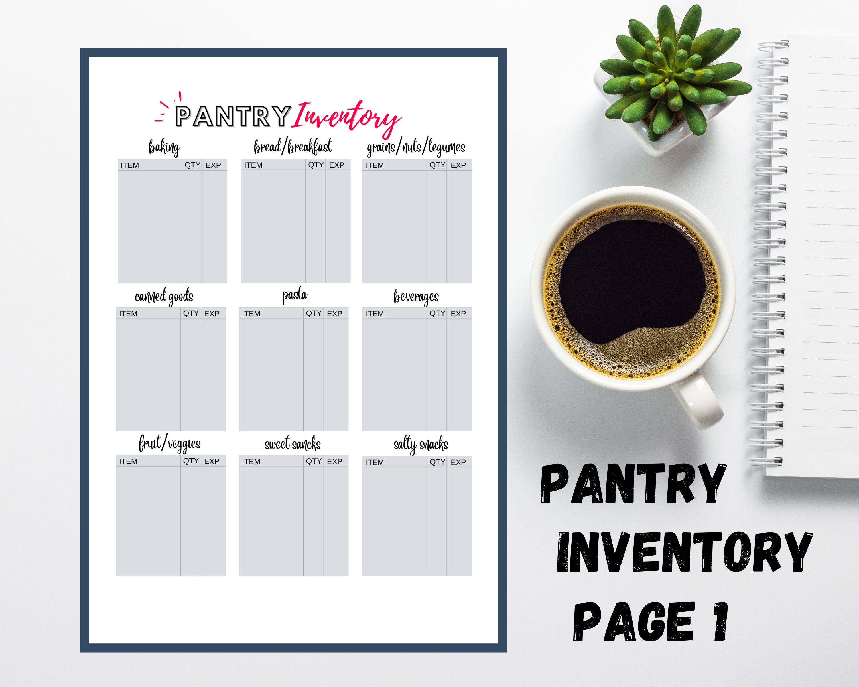 Food Inventory Printable, Kitchen Inventory, Pantry Inventory, Fridge ...