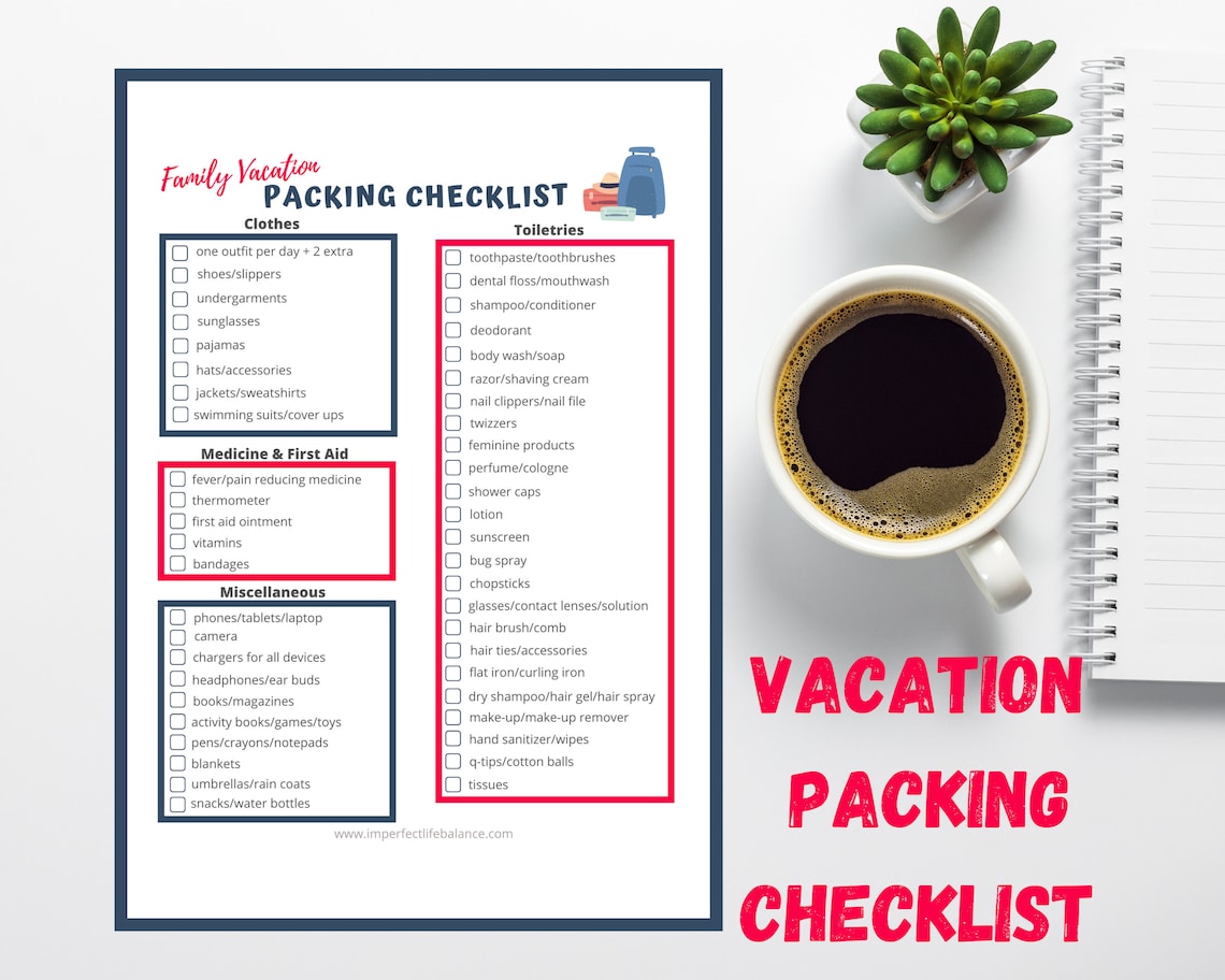Printable Travel Packing List | Vacation Prep Checklist | Vacation ...