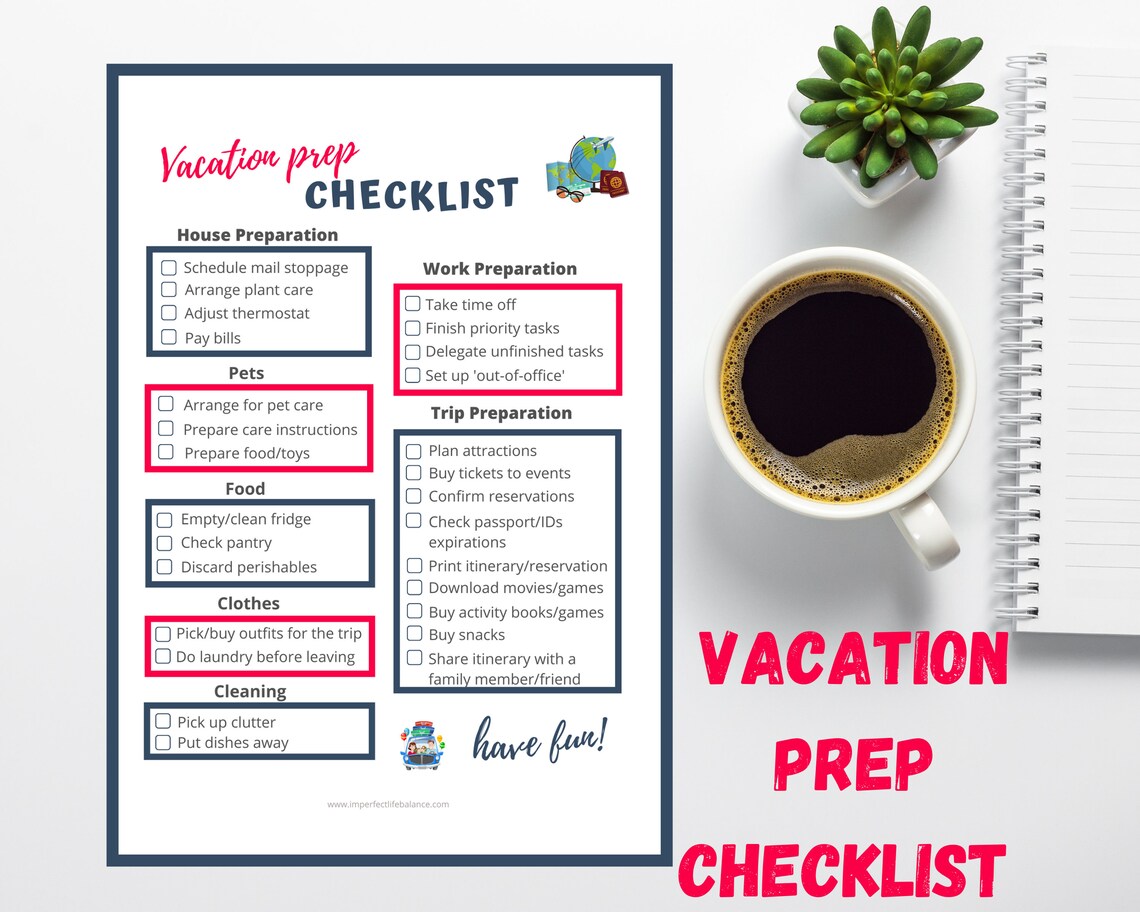Printable Travel Packing List Vacation Prep Checklist | Etsy