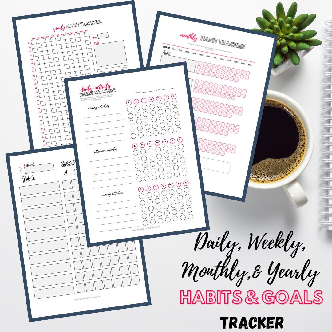 Habit and Goal Tracker Printable | Daily, Weekly, Monthly, and Yearly ...