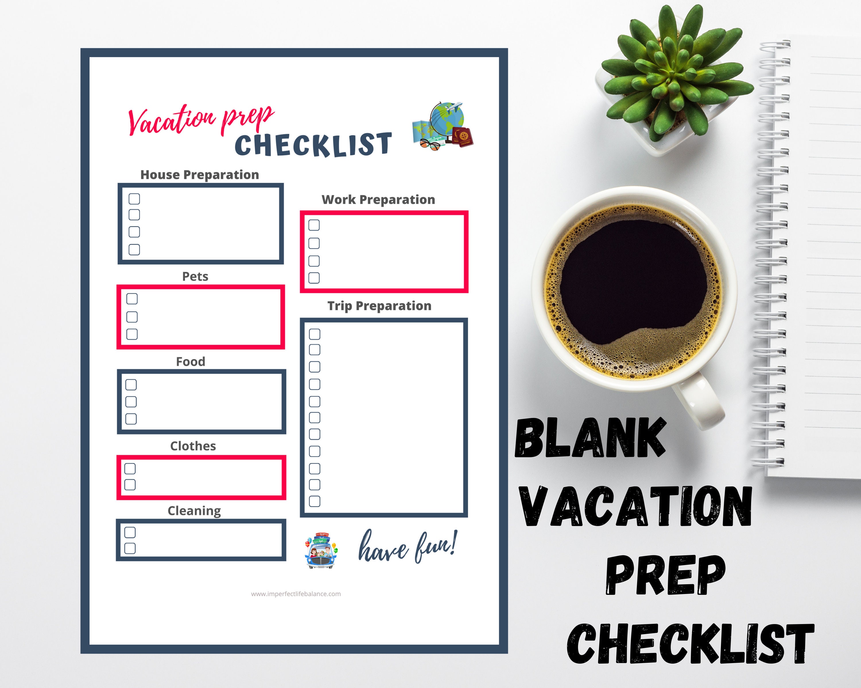 Printable Travel Packing List Vacation Prep Checklist Vacation Packing ...