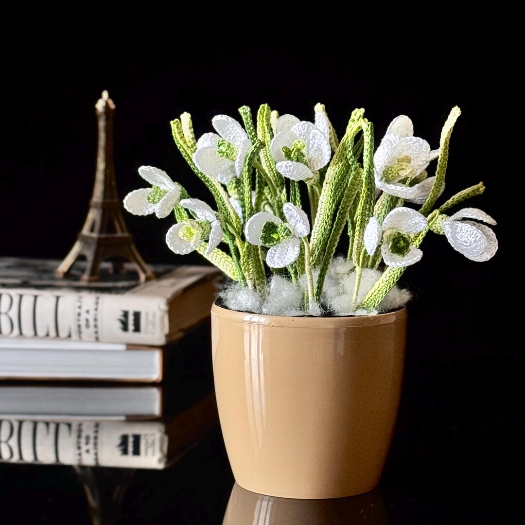 Crochet Snowdrop Flower Arrangement: Handmade Cotton Floral Gift - Etsy