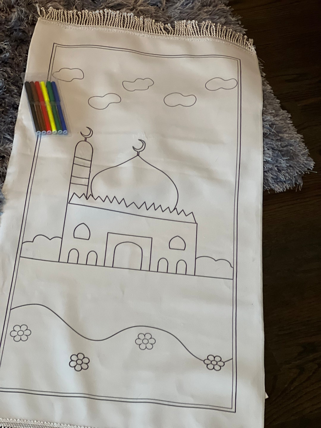Kids Prayer Rug With Markers Prayer Rug Islamic Gifts Color Your Own ...