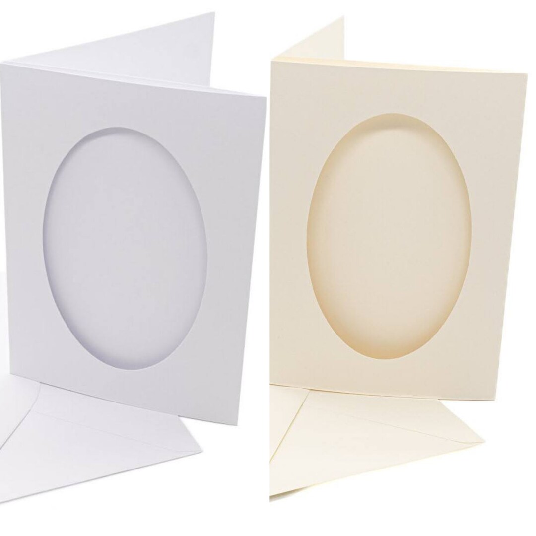 Oval Aperture Tri-fold A5 8.25x5.75" Card Blanks: 5 Pack in Beige or ...
