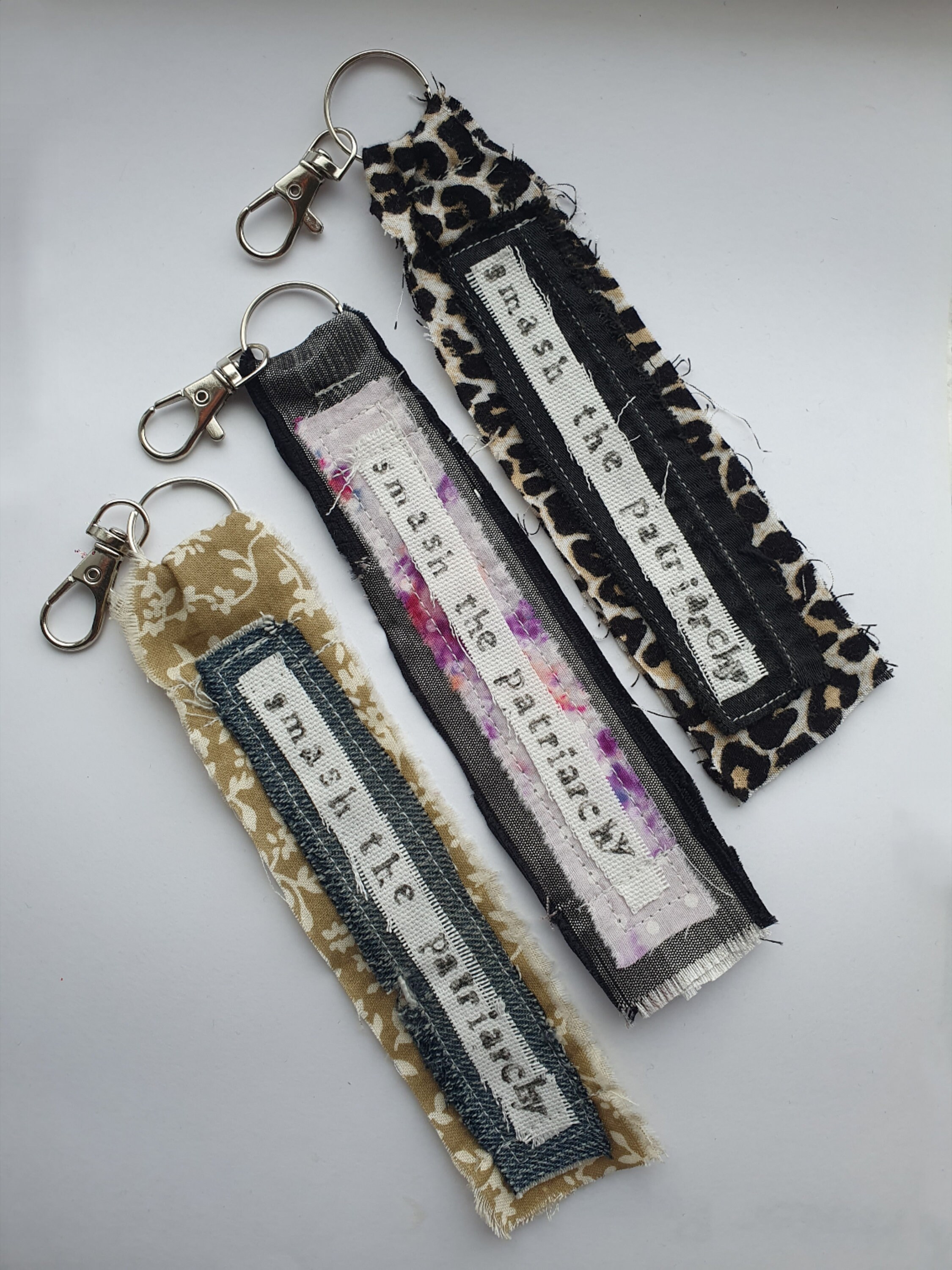 Slogan Keyring Recycled Fabric, Hand Stamped Lettering, Sweary Phrases ...