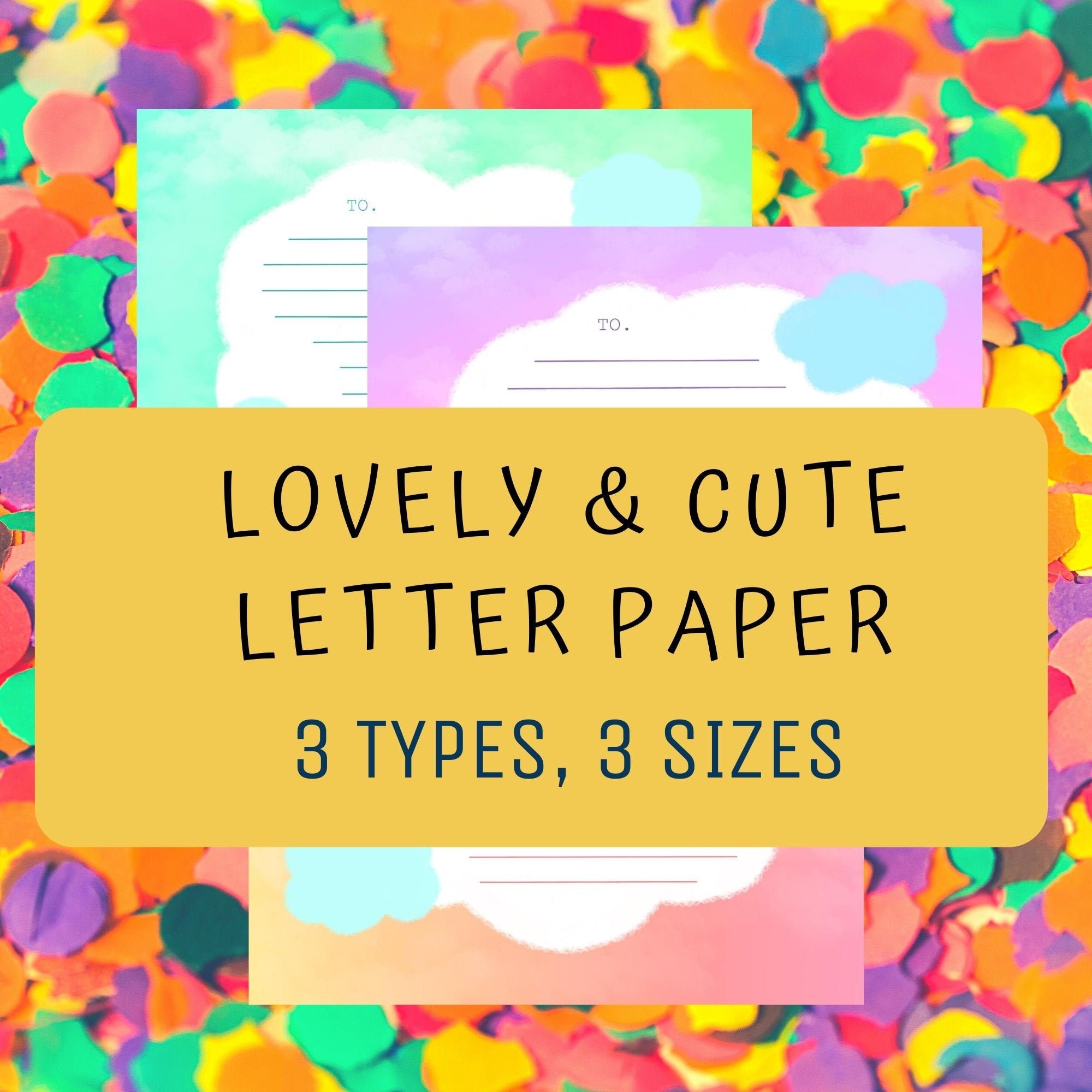 Printable Cute Letter Paper set of 3 Lovely cloud design | Etsy