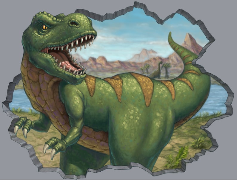 Dinosaur 3D Wall Decal. T-rex is Breaking Through the Wall in This ...