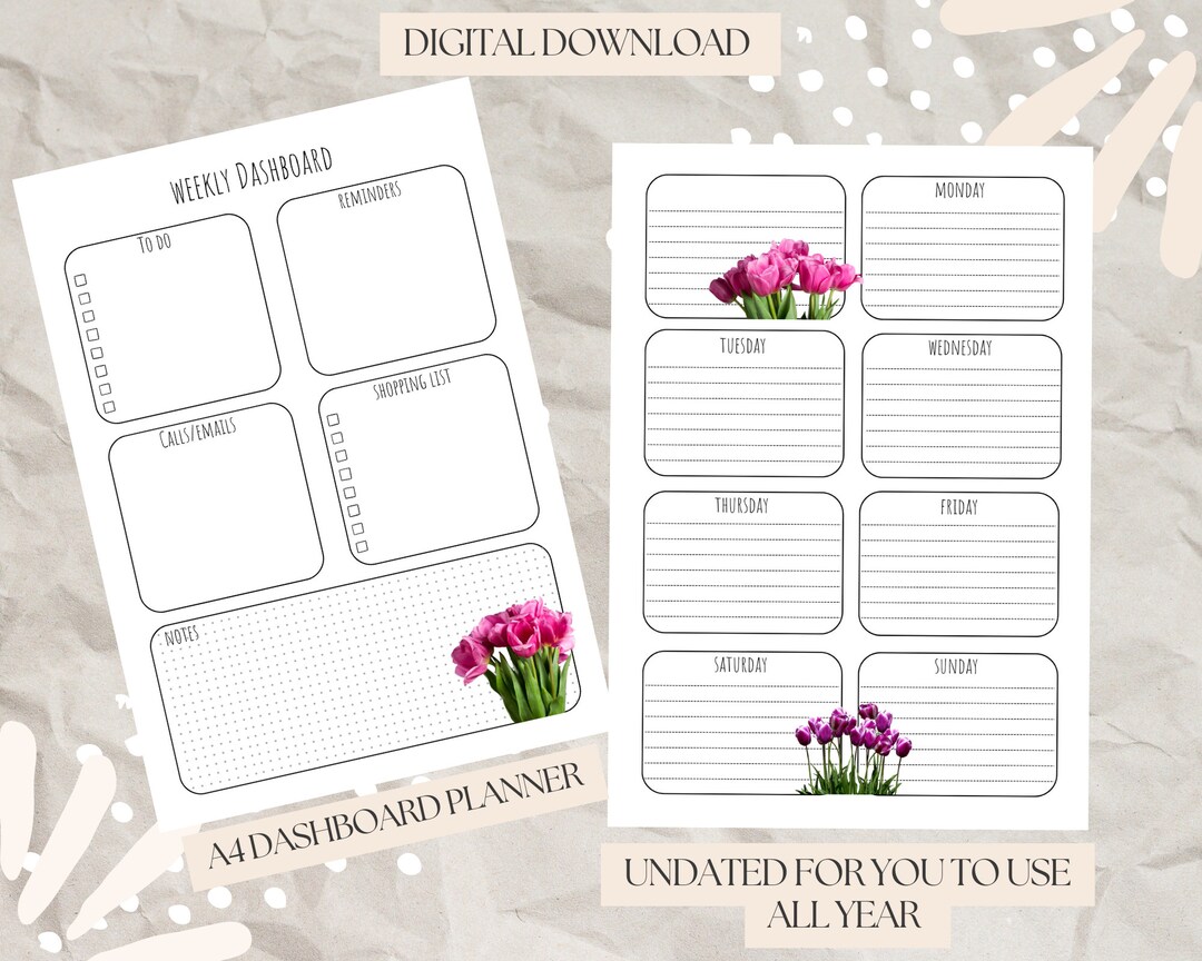 Weekly Dashboard Planner - Tulips - Etsy