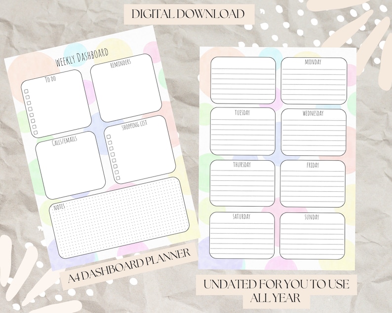 Weekly Dashboard Planner - Dots - Etsy