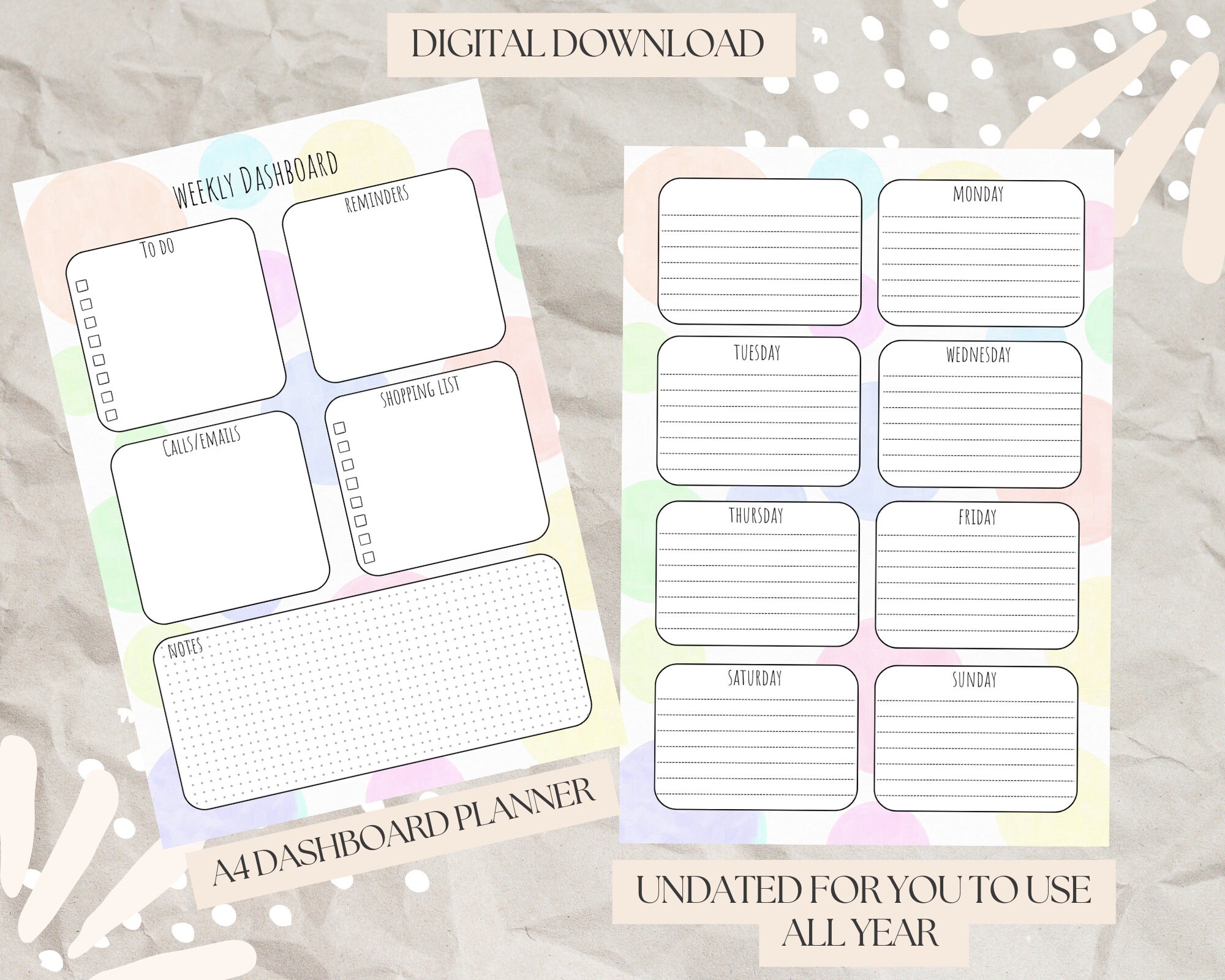 Weekly Dashboard Planner - Dots - Etsy