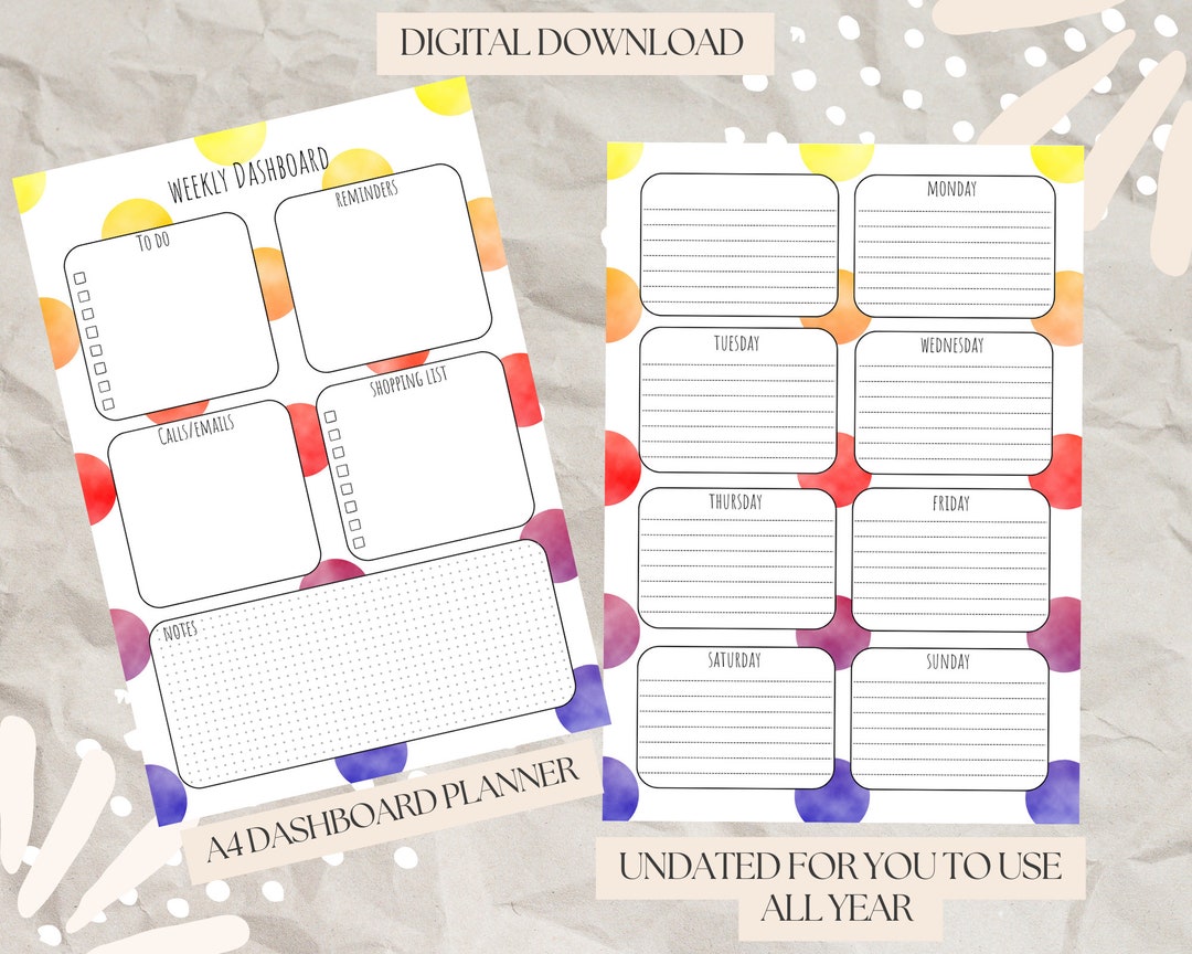 Weekly Dashboard Planner - Coloured Dots - Etsy