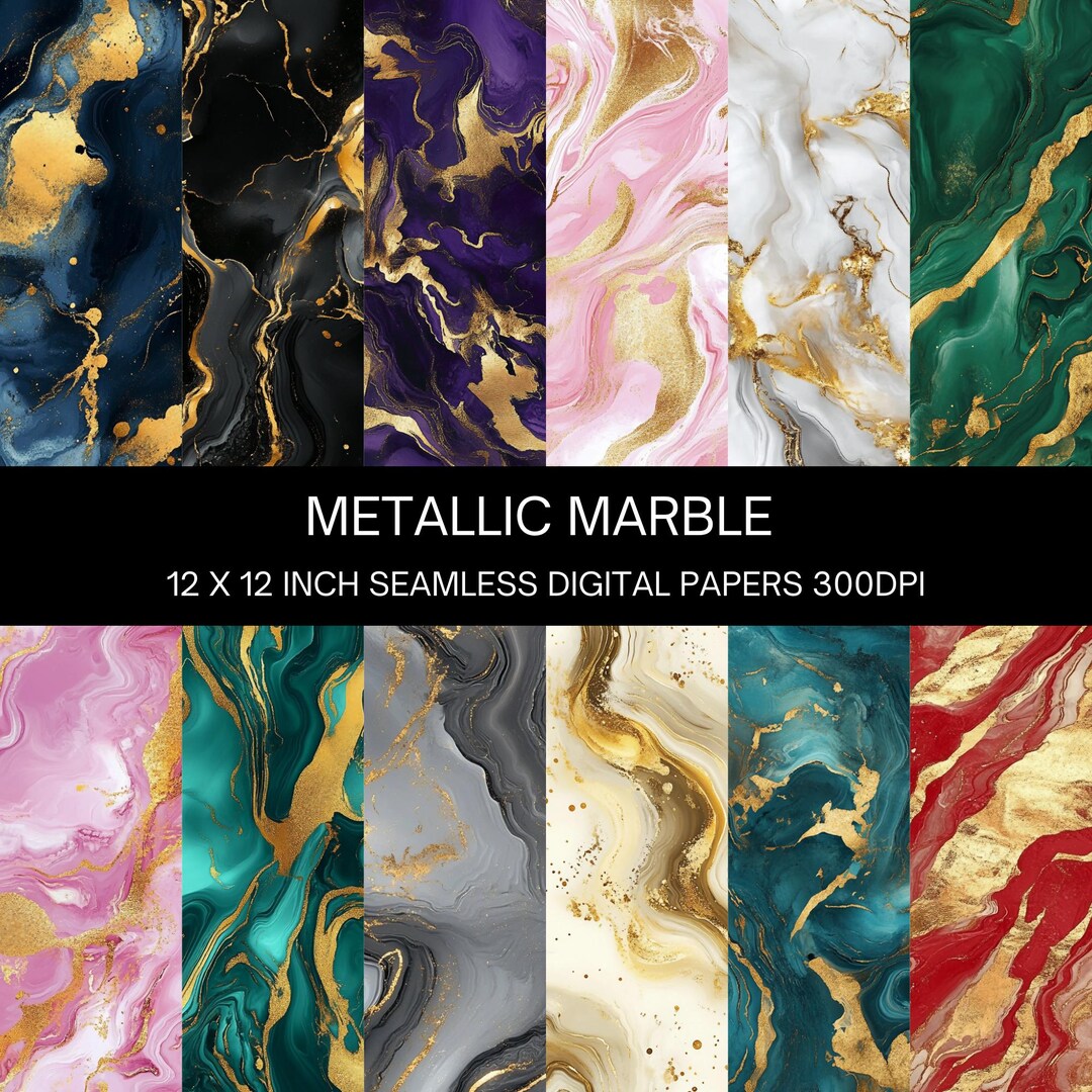 Metallic Marble Digital Paper Set | 12x12 Inch Seamless Patterns | 300 ...