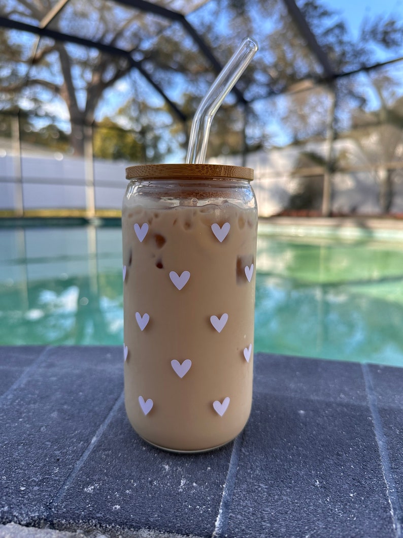 White Hearts Glass Cup | Preppy Libbey Cup | Preppy Cup - Etsy