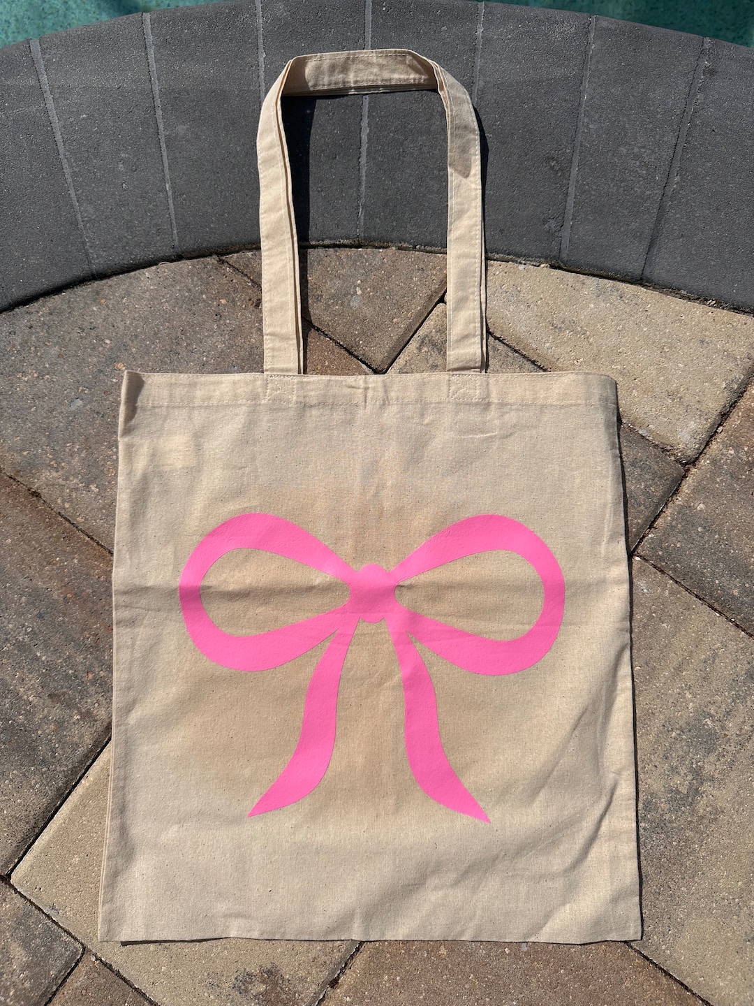 Pink Bow Tote Bag | Preppy Tote Bag | Beach Tote Bag - Etsy