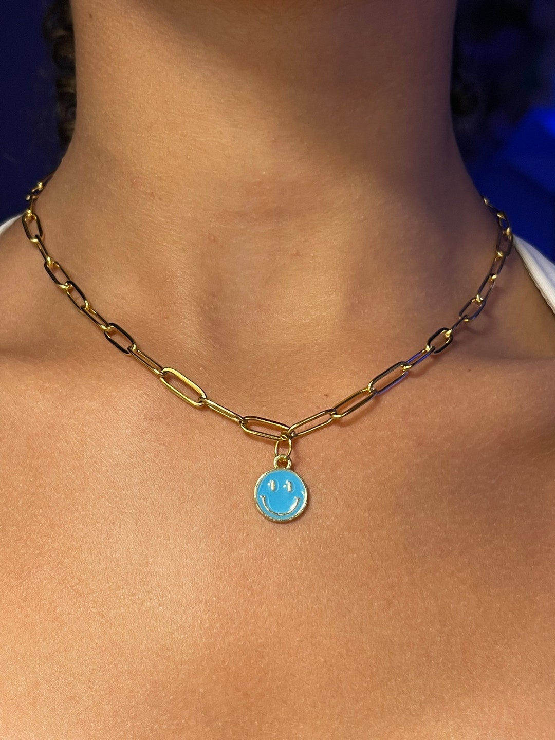Blue Smiley Paper Chain Necklace | Preppy Necklace | Preppy Jewelry ...