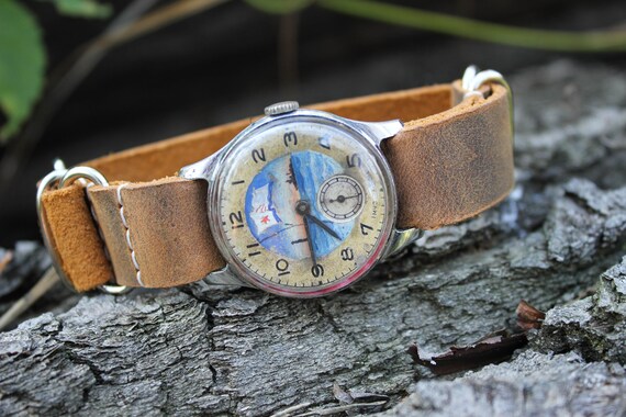 Soviet men's watch vintage hand painting 1950s "VICTO… - Gem