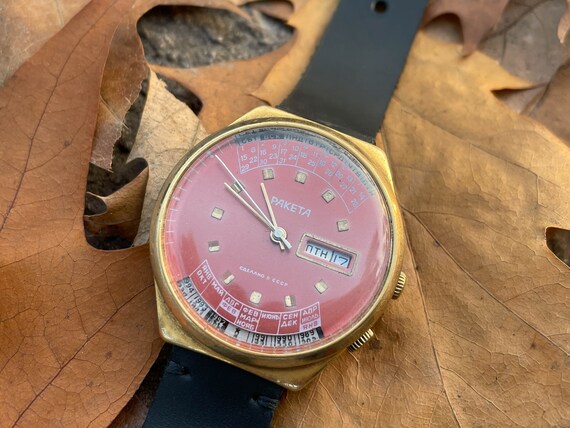 Raketa red College watch with Eternal Calendar Gold P… - Gem