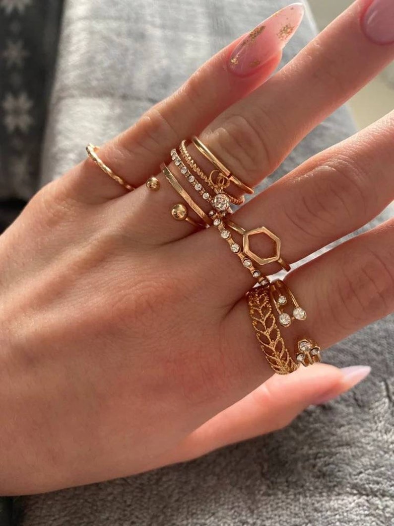 8 Pcs Gold Rings Midi Set - Etsy
