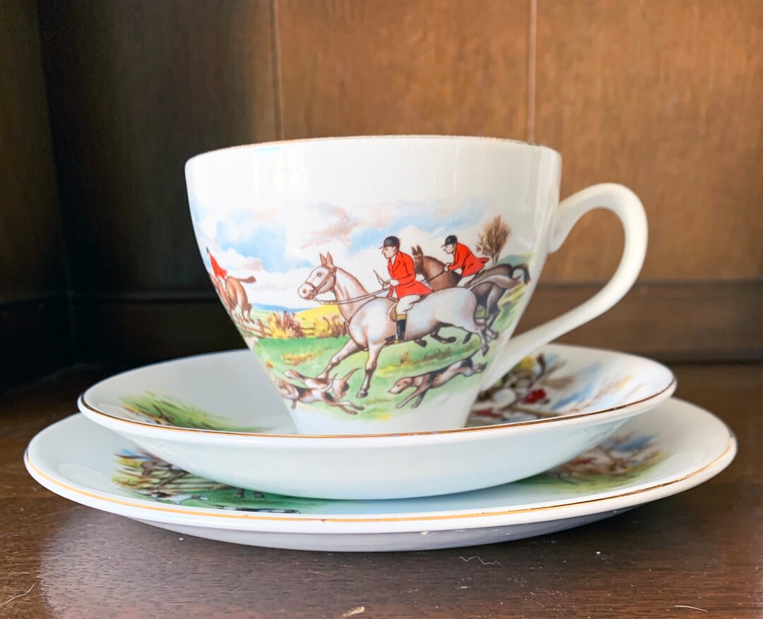 Alfred Meakin Vintage Trio Tea Cup Saucer Plate Fox Hunting Scene 1950s ...