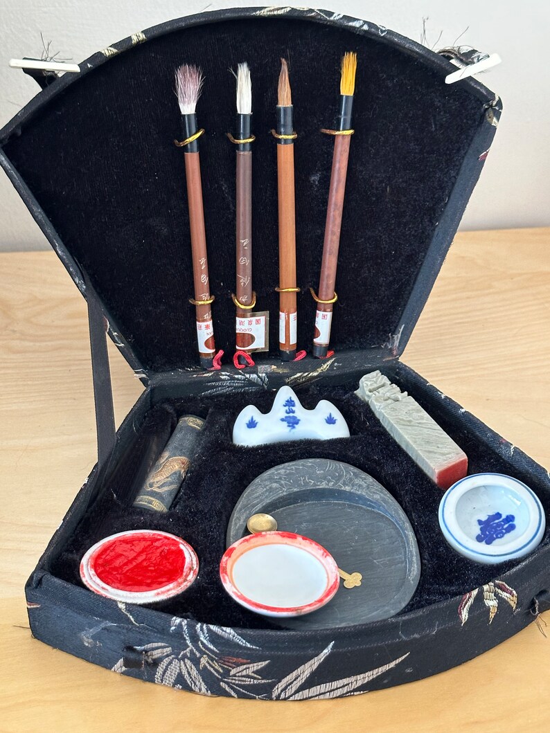 Vintage Chinese Calligraphy Set Black Brocade Cover British Museum - Etsy