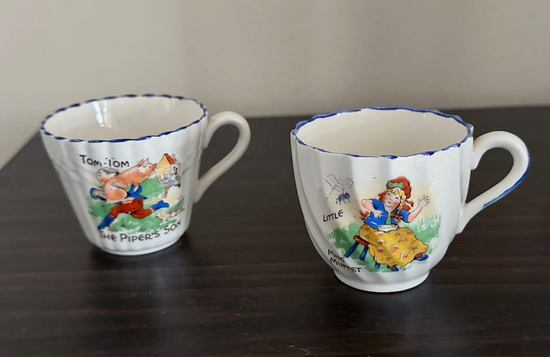 Pair of Copeland Spode Nursery Rhyme Cups Little Miss Muffet & Tom Tom ...