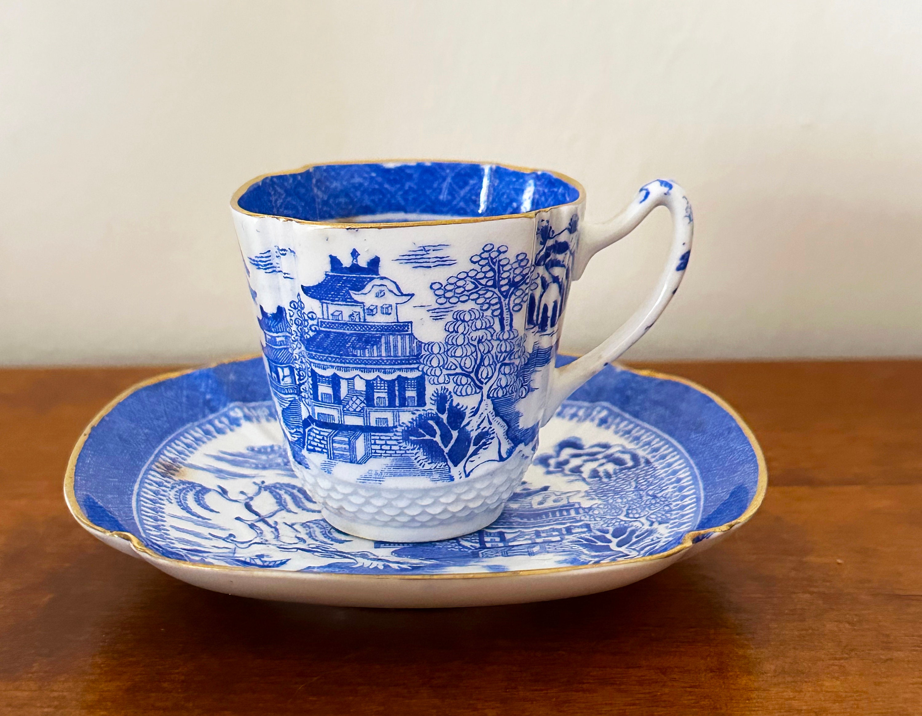 Antique Copeland Spode Coffee Cup & Saucer Willow Pattern Blue - Etsy