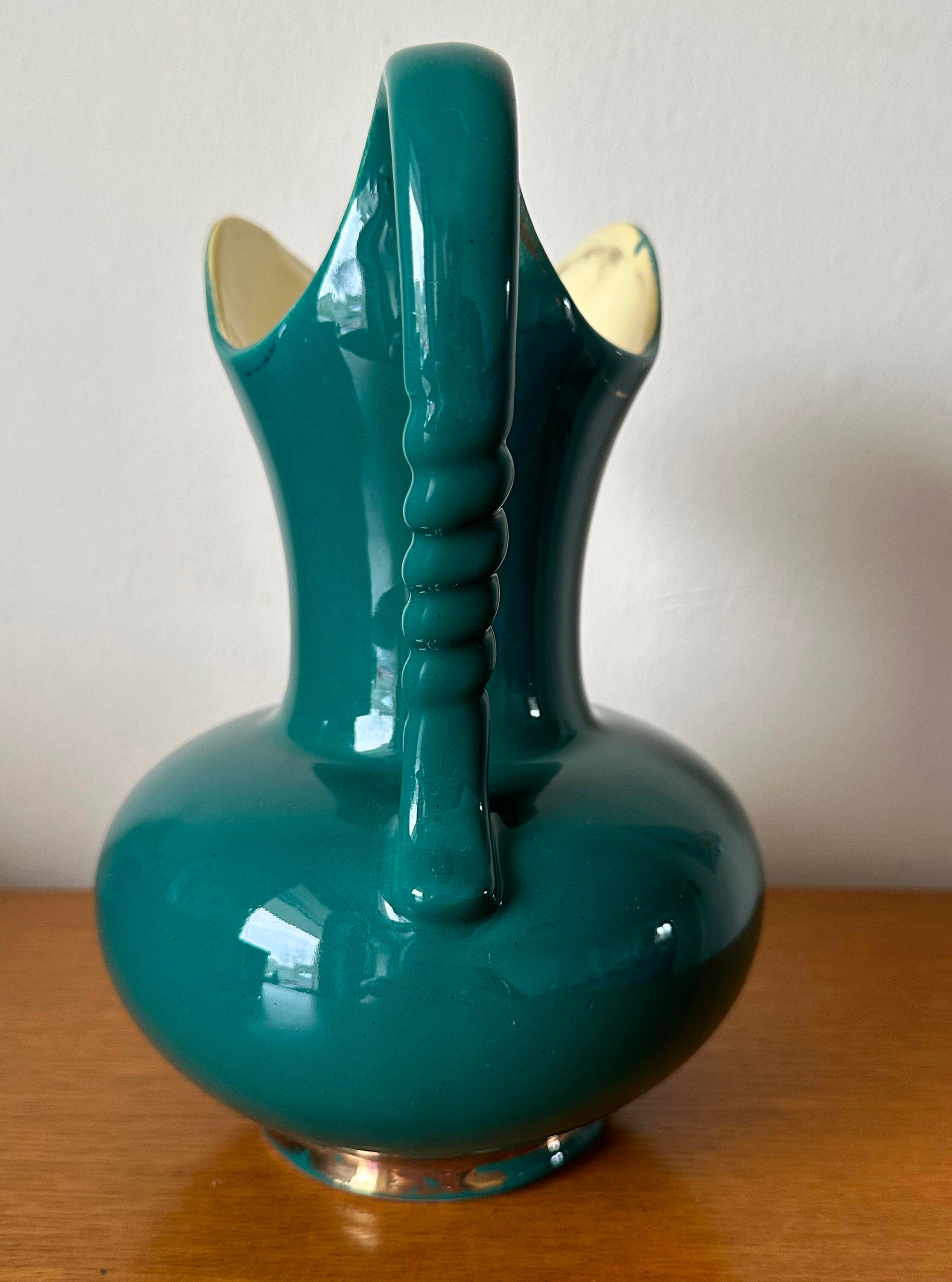 German Hand Painted Twisted Handle Jug Vase Green 'handgemalt' - Etsy