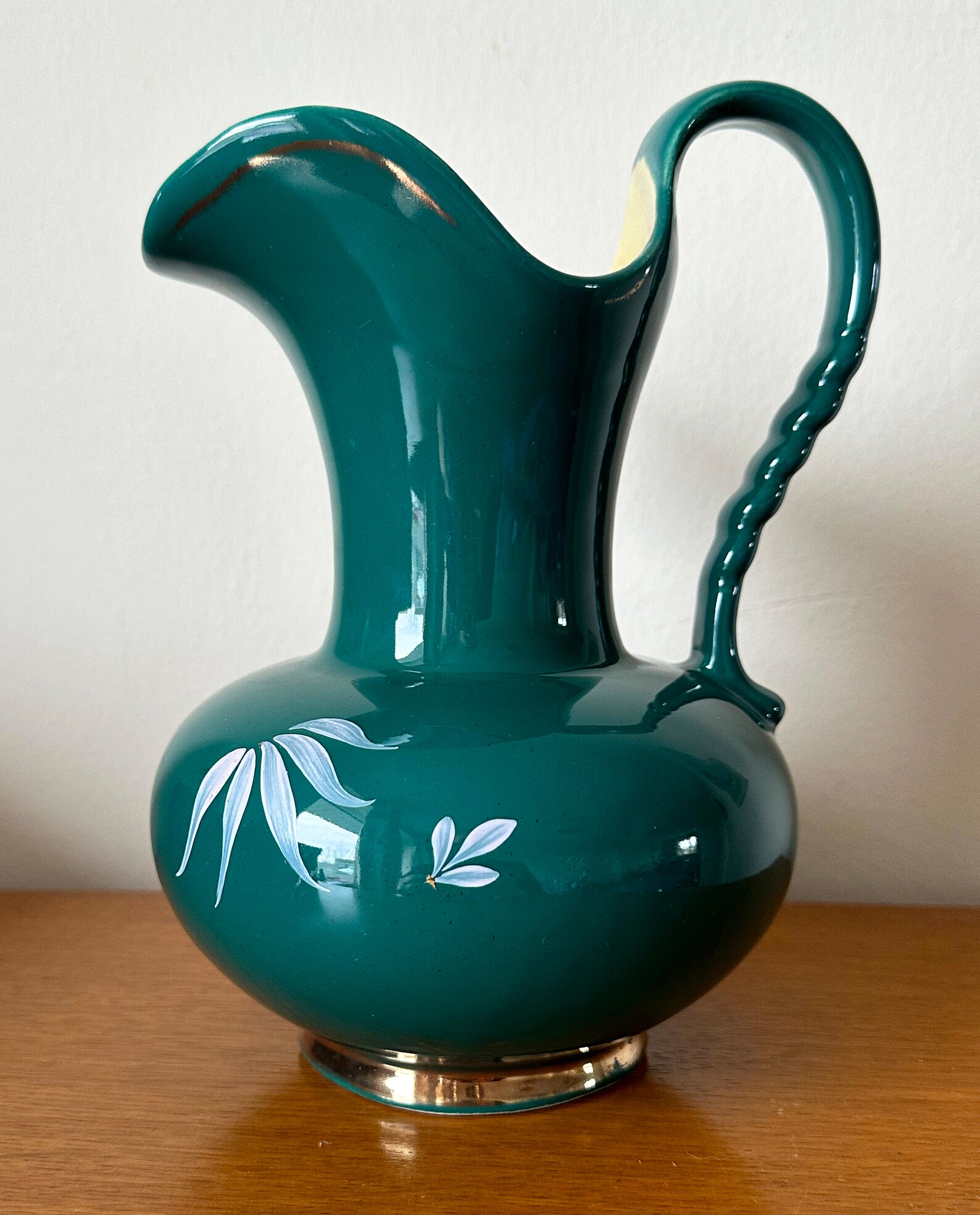 German Hand Painted Twisted Handle Jug Vase Green 'handgemalt' - Etsy