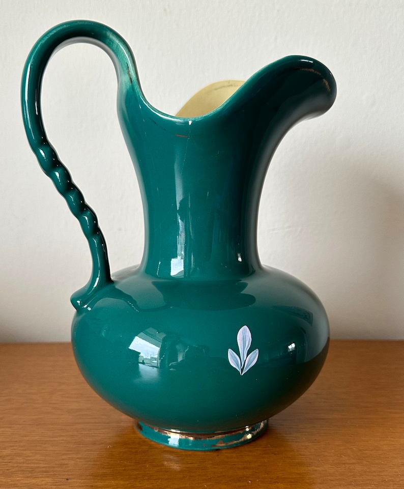 German Hand Painted Twisted Handle Jug Vase Green 'handgemalt' - Etsy
