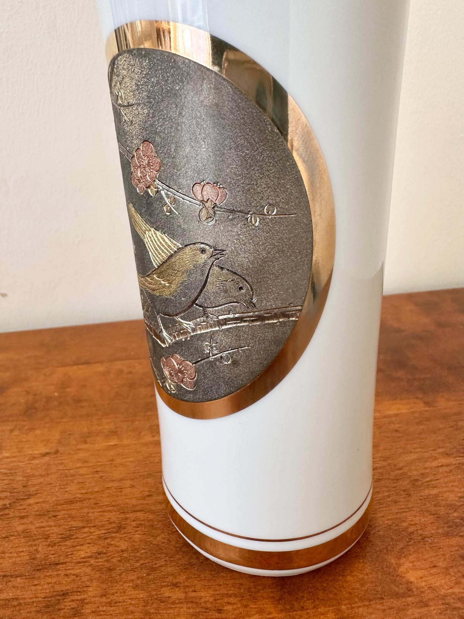 The Art of Chokin Porcelain Vase With Birds & Cherry Blossom Scene ...