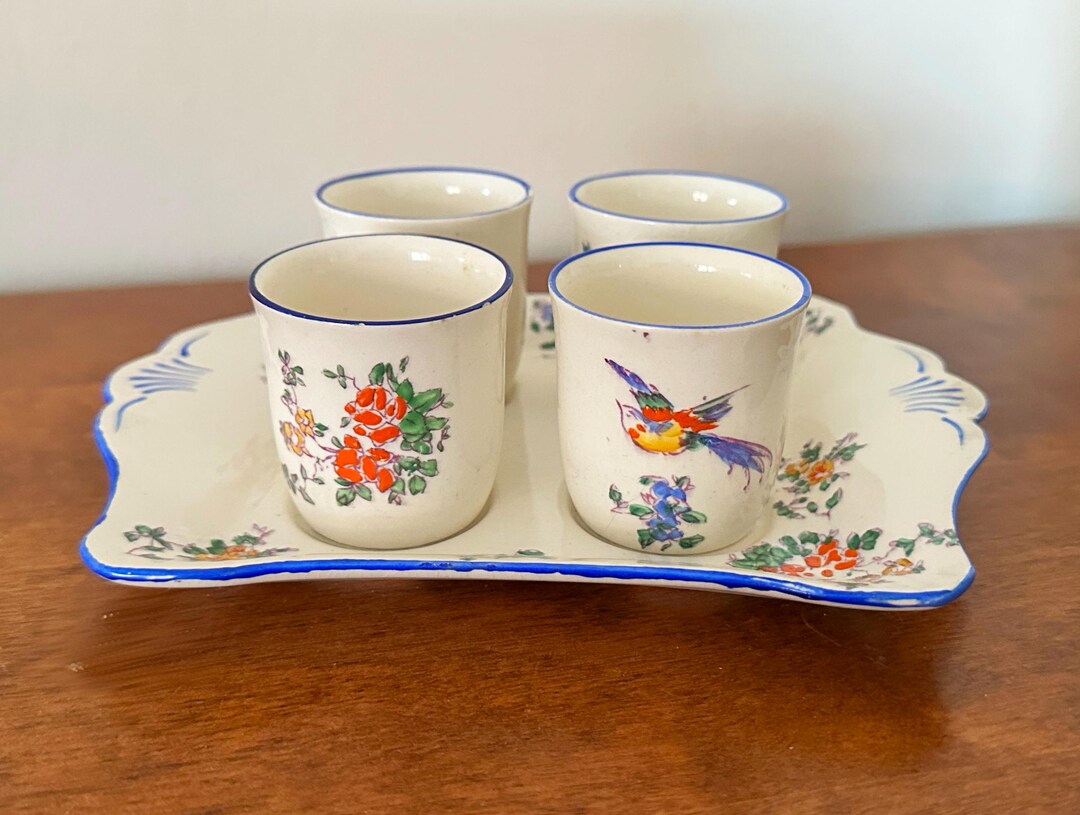 Royal Winton Grimwade 4 Egg Cups & Plate Holder Set Hand Painted ...