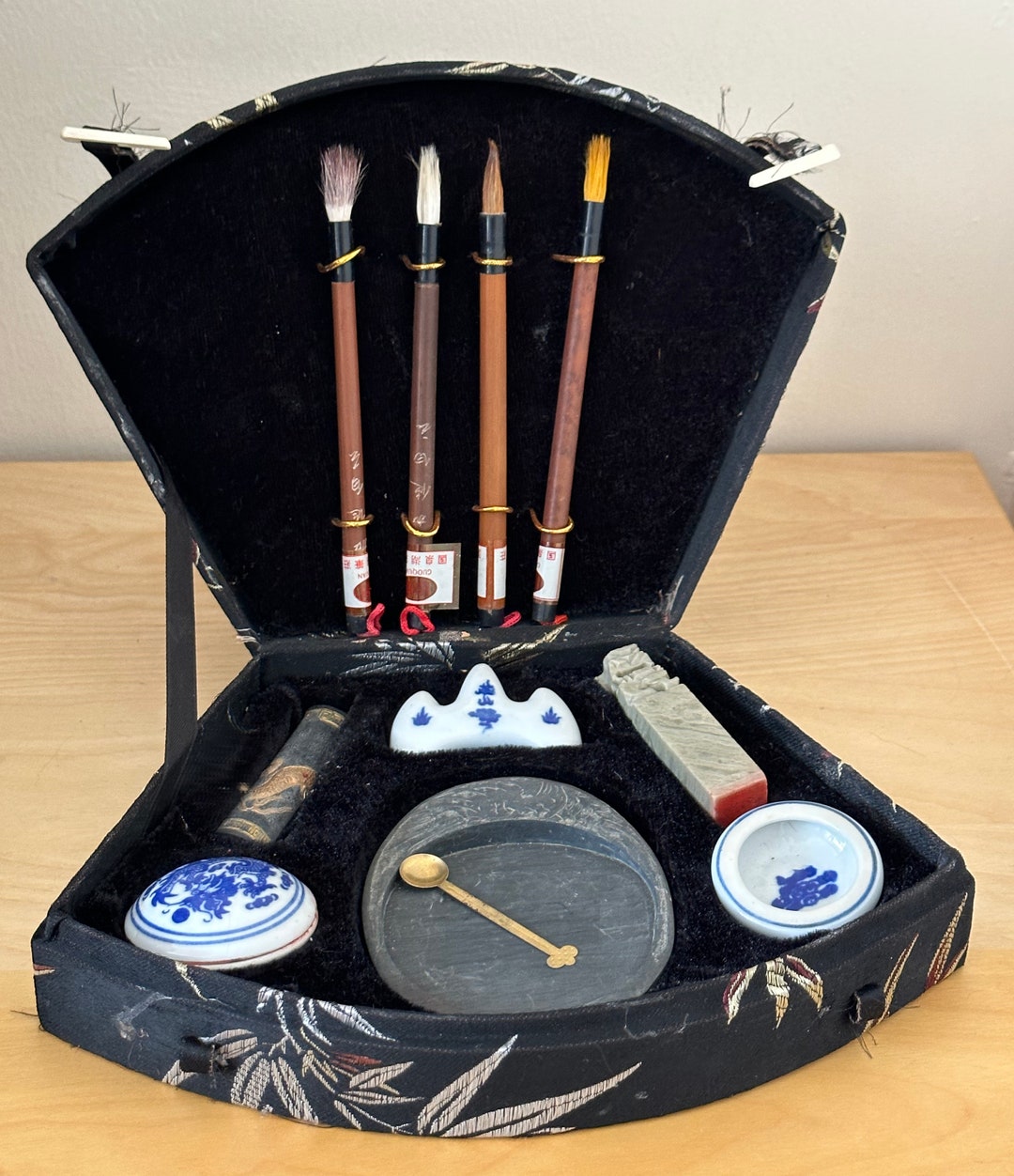 Vintage Chinese Calligraphy Set Black Brocade Cover British Museum - Etsy